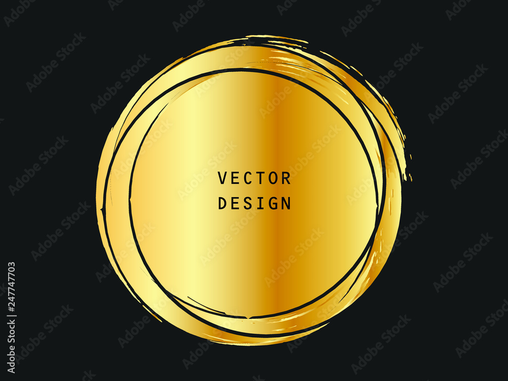 Metalic gold circle shape. Label, logo design element, frame. Brush ...