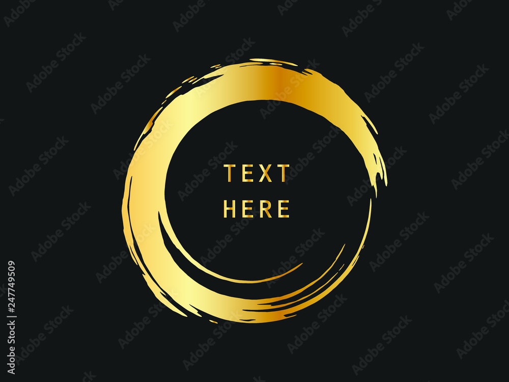 Metalic gold circle shape. Label, logo design element, frame. Brush ...