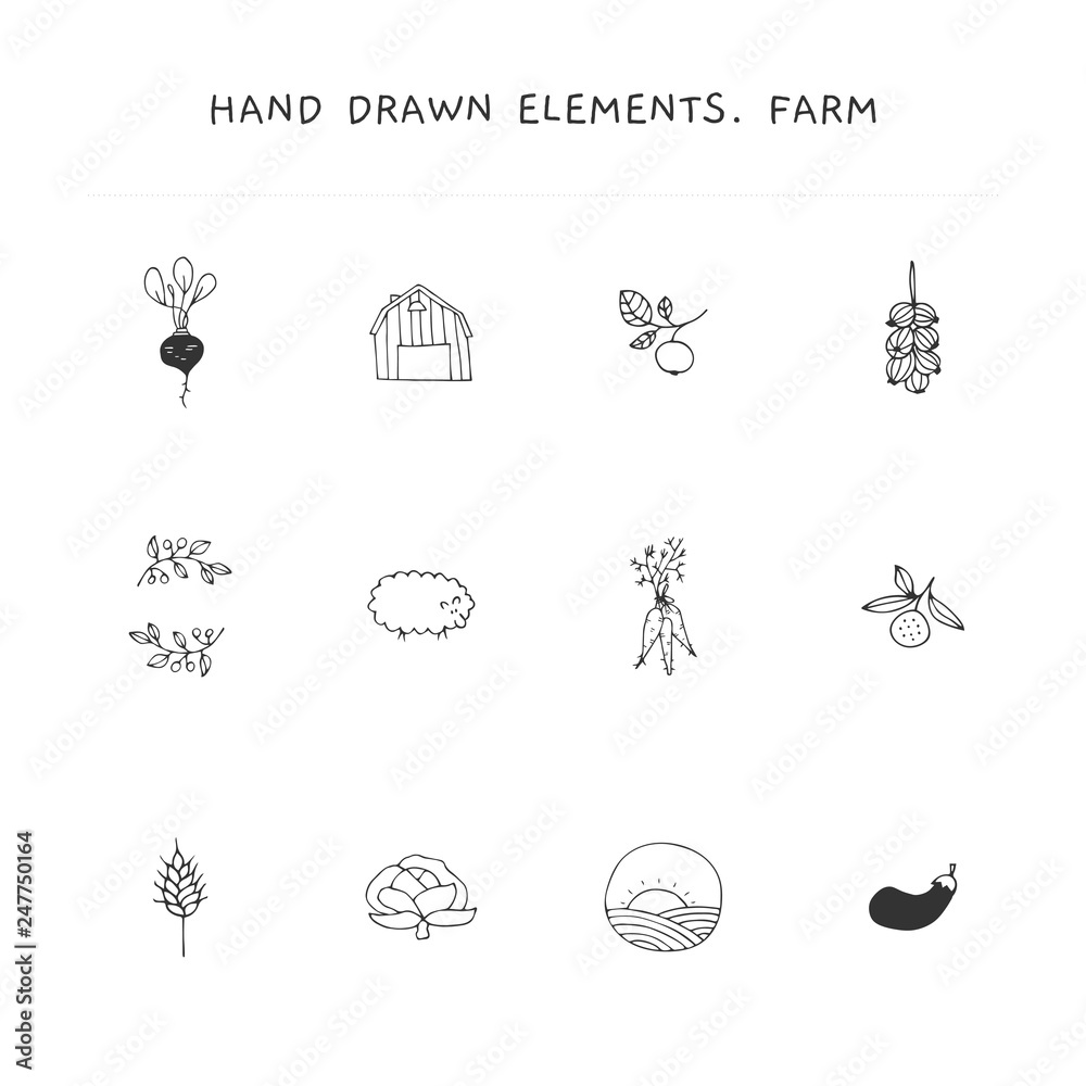 Farm logo elements set. Vector hand drawn objects. Stock Vector | Adobe ...