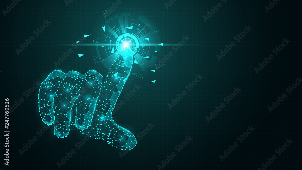 Abstract virtual futuristic Hand touch the circle interface on green ...