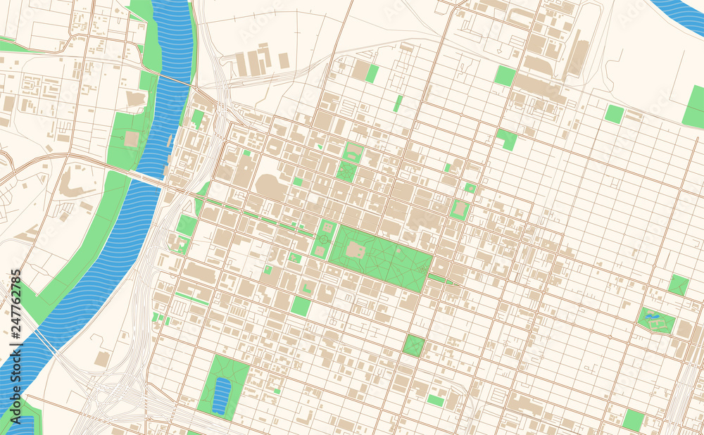 Sacramento California printable map excerpt Stock Vector | Adobe Stock