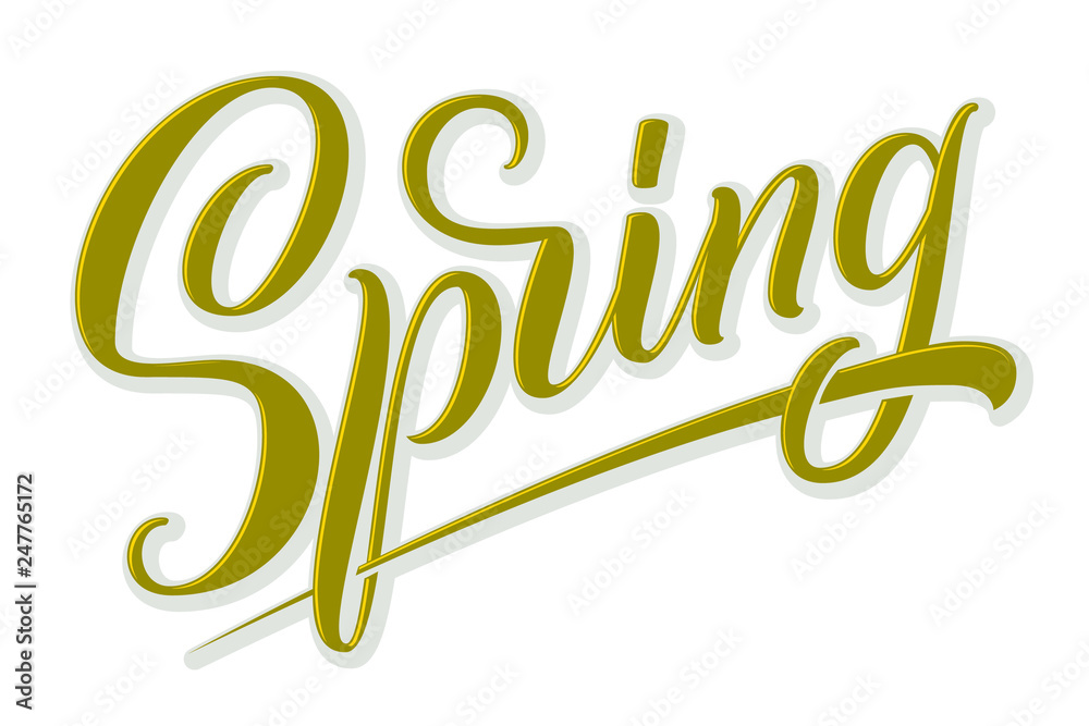 Hand drawn lettering Spring with shdow and highlights. Elegant modern ...