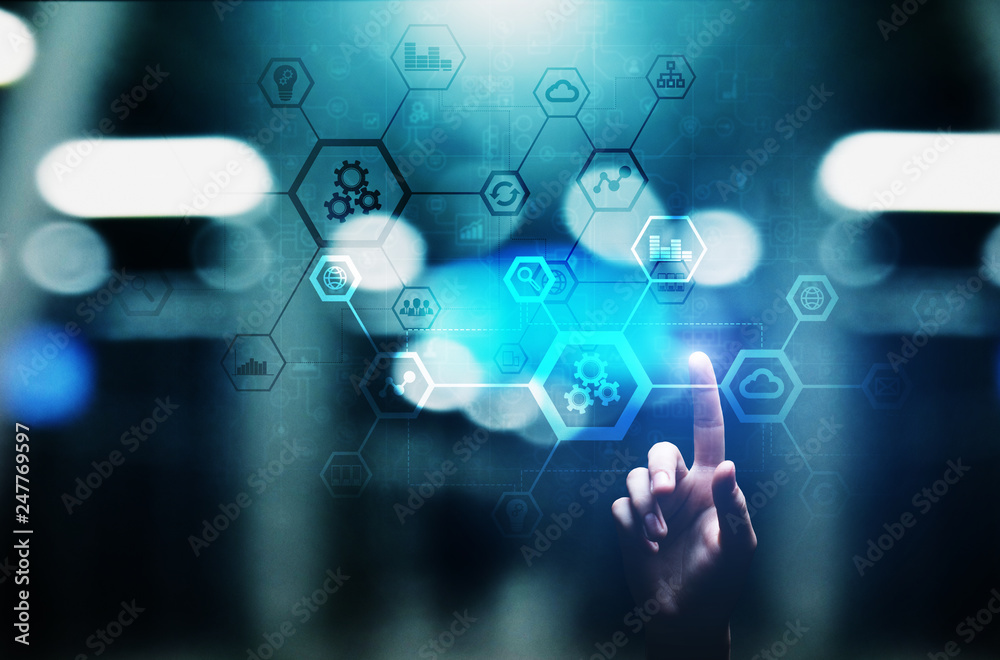 Automation system structure on virtual screen. Smart manufacturing ...