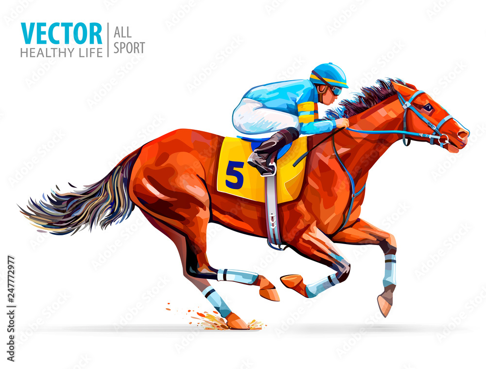 Jockey on racing horse. Derby. Sport. Vector illustration isolated on ...