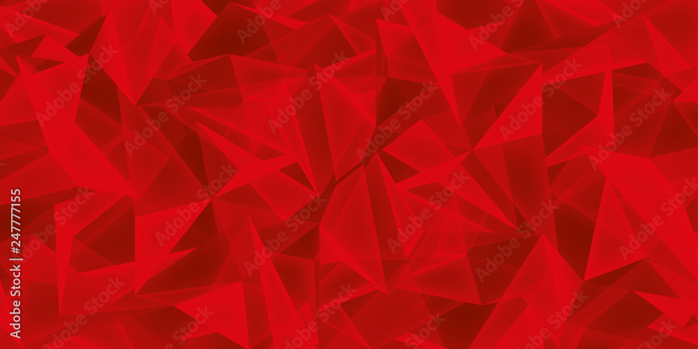 Abstract red background, glass crystals texture, many triangles ...