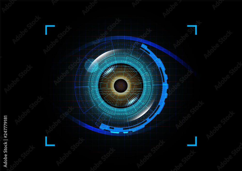 Futuristic eye detection technology concept with binary code vector ...