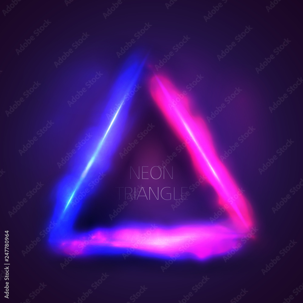 triangle frame neon glowing with light blue and pink with space for ...