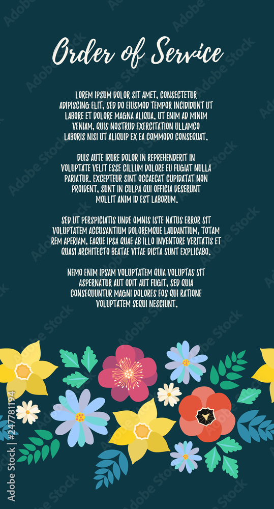Order and Service wedding invitation card with flat flower frame ...