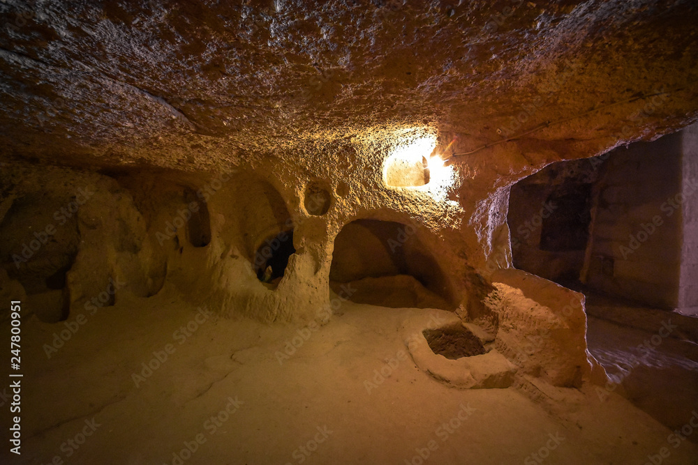 The Derinkuyu underground city is an ancient multi-level cave city in ...