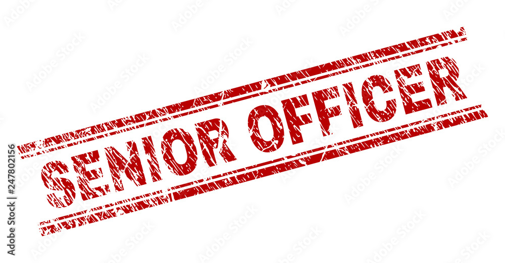 SENIOR OFFICER seal print with grunge effect. Red vector rubber print ...