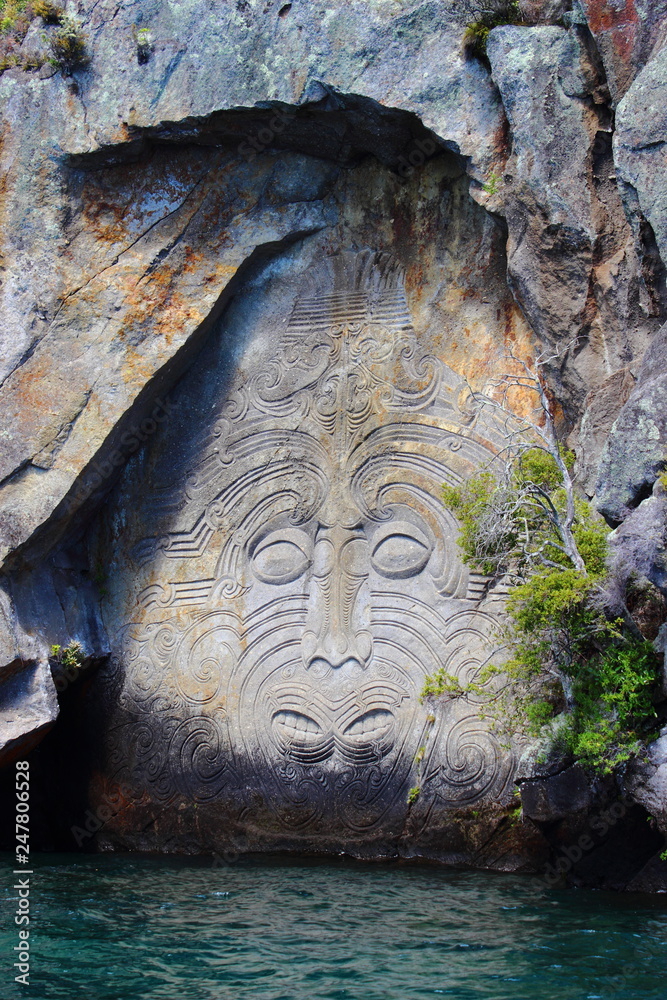 Maori rock carvings, Taupo, New Zealand foto de Stock | Adobe Stock