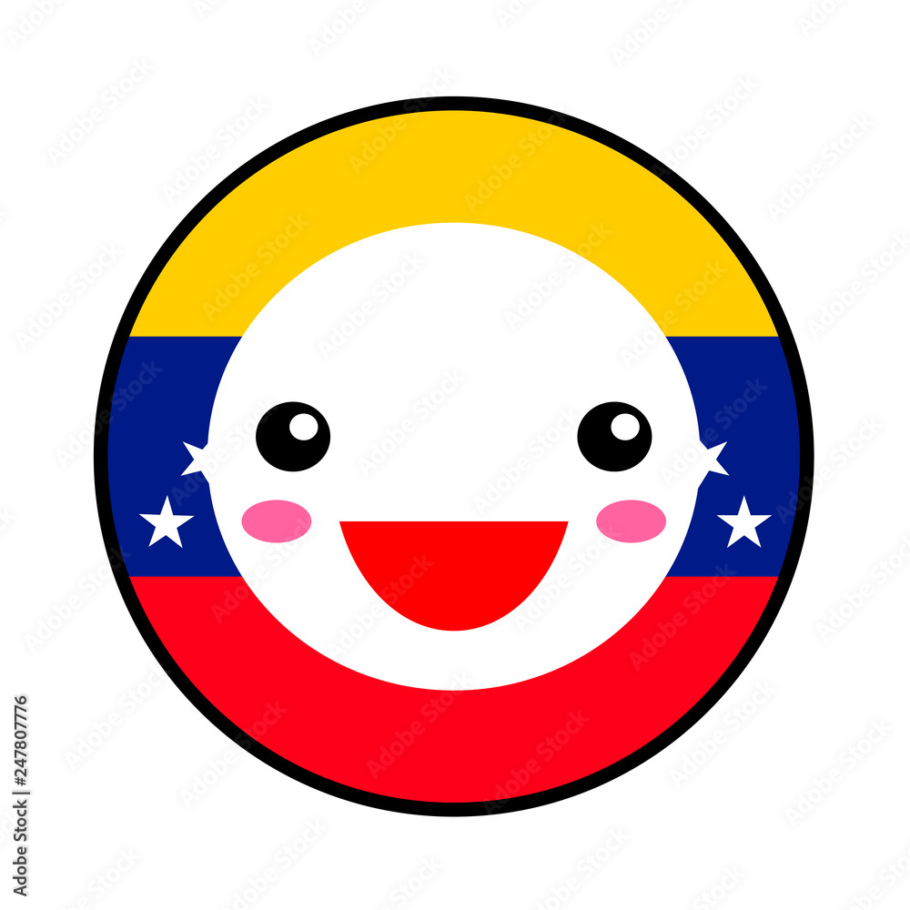 Kawaii Venezuela flag smile. Flat style. Cute cartoon isolated fun ...