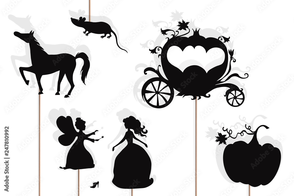 Cinderella storytelling, isolated shadow puppets. Stock Photo | Adobe Stock