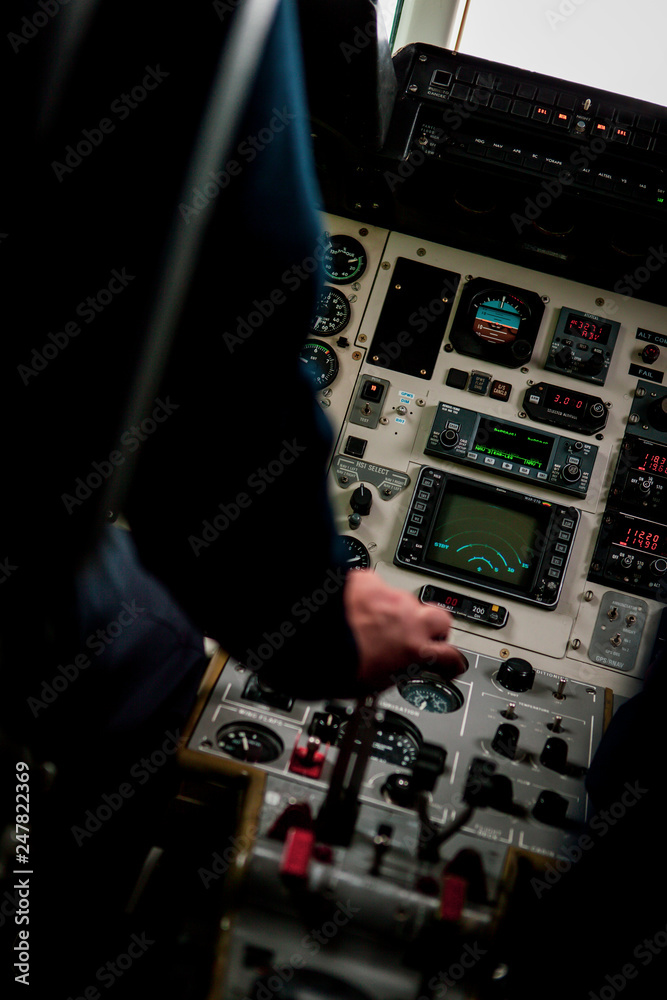 Tilted view from a cockpit of a BAe Jetstream 32 plane taking of from ...