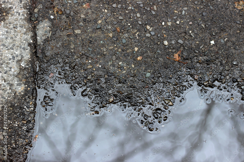 Wet asphalt puddle water pavement sidewalk surface texture Stock Photo ...