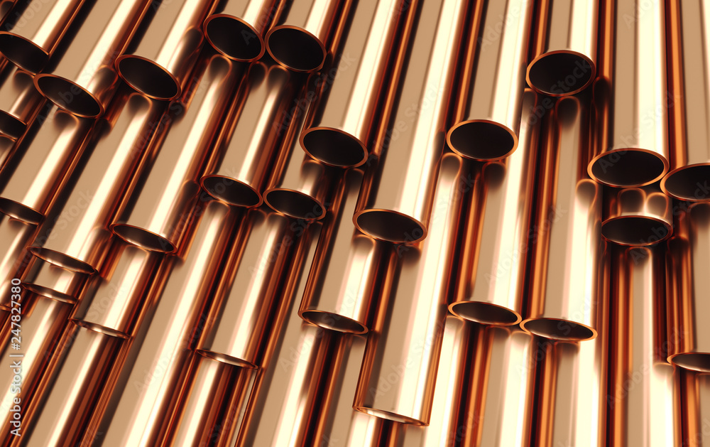 Set of copper pipes lying in one heap. Stock Photo | Adobe Stock