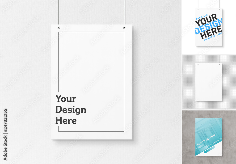Isolated A4 Hanging Poster Mockup Stock Template | Adobe Stock