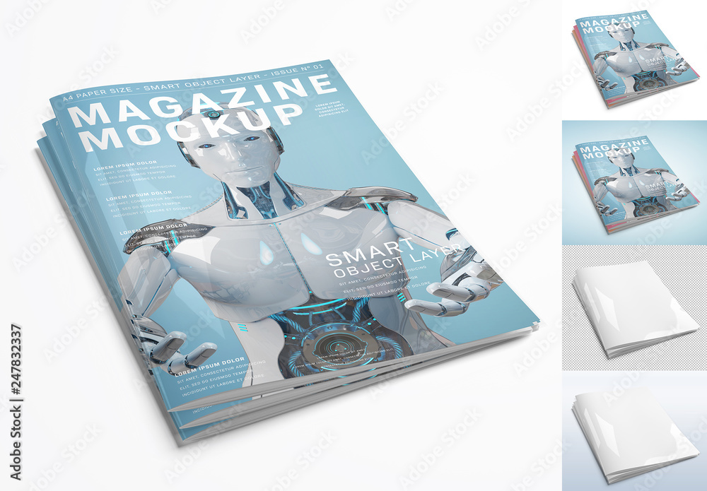 Stack of Magazines Isolated on White Background Mockup Stock Template ...