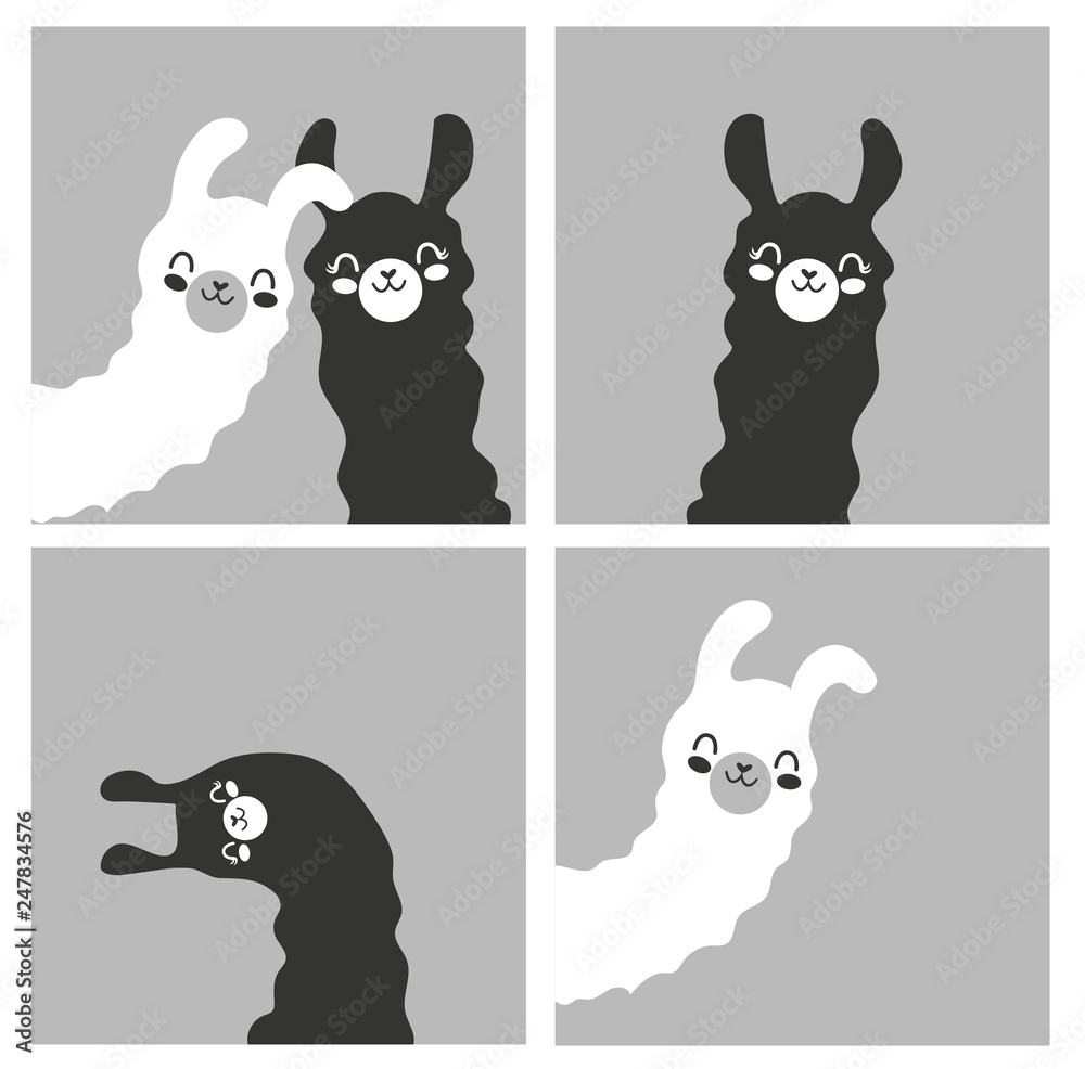 Black And White Cartoon Llama