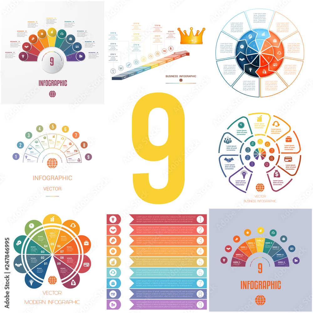 Set 8 universal templates elements for Infographics conceptual cyclic ...