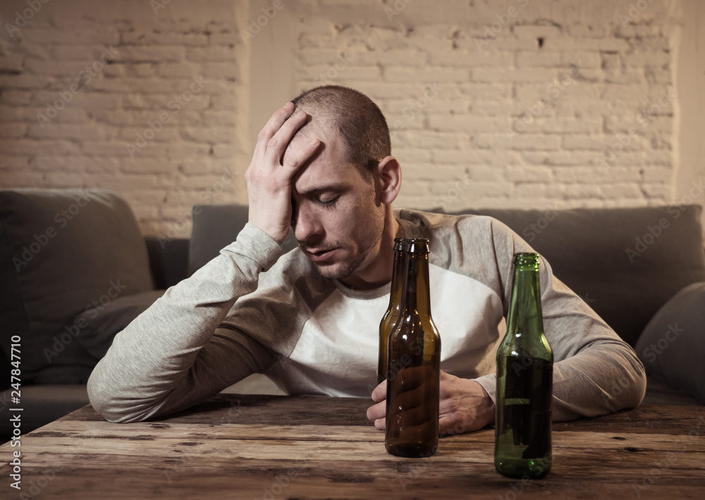 People, depression men and alcohol addiction concept. depressed man ...