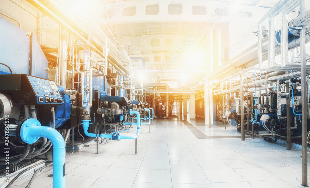 interior of the boiler room with gas boilers installed opposite each ...