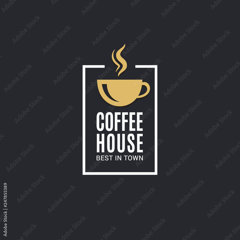 Coffee cup logo. Coffee house label on black Stock Vector | Adobe Stock