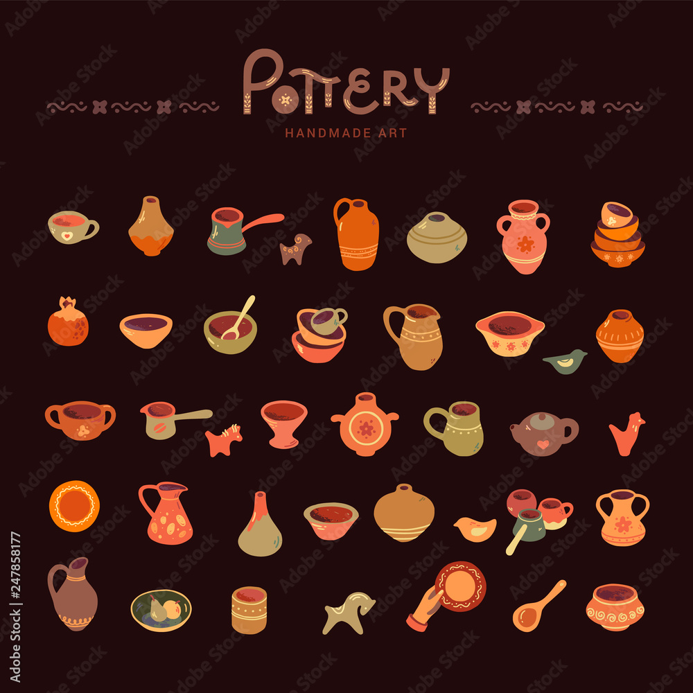 Pottery icons set. Logotype for the pottery shop, art shop, clay ...