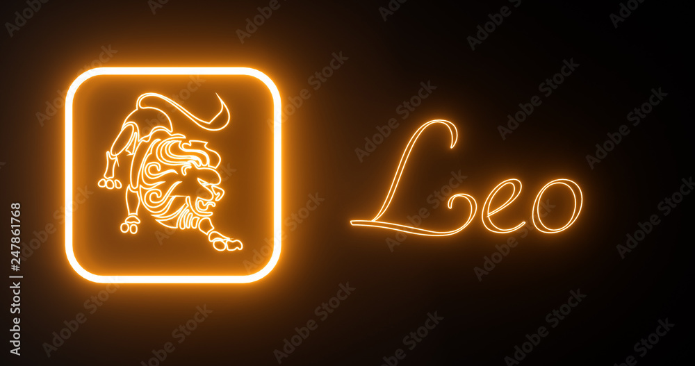 Leo Zodiac Symbol With Orange Neon Lights Isolated On The Black ...