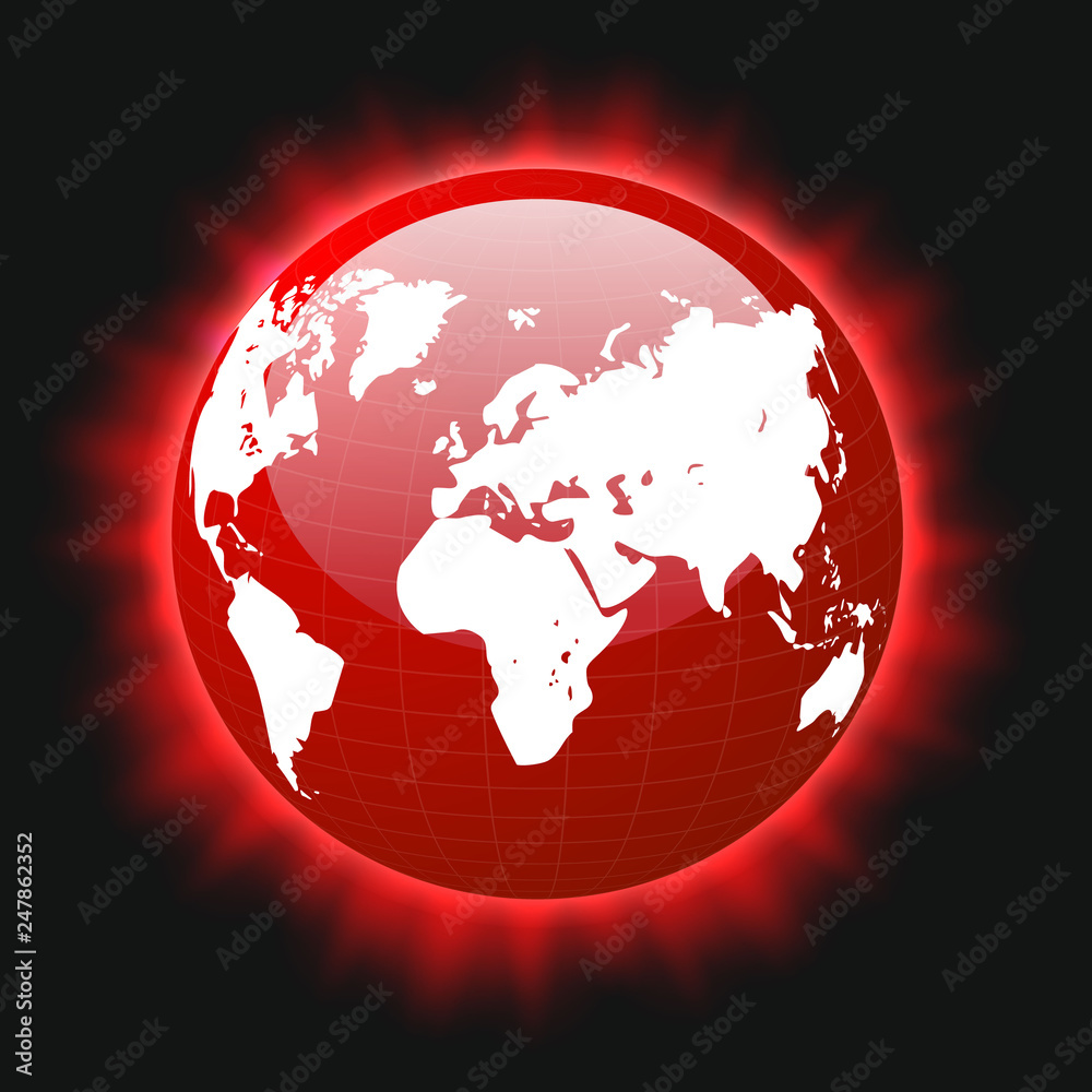 Red planet earth and world map colorful light beams, vector, eps Stock ...