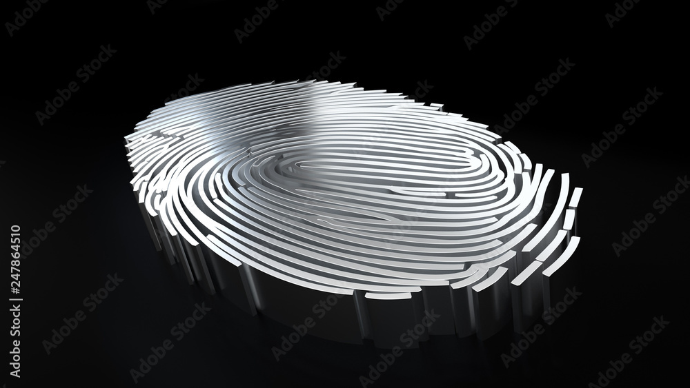 Silver Fingerprint Isolated On The Black Background - 3D Illustration ...