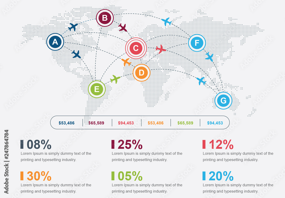 World Airplane Route Infographic Layout Stock Template | Adobe Stock