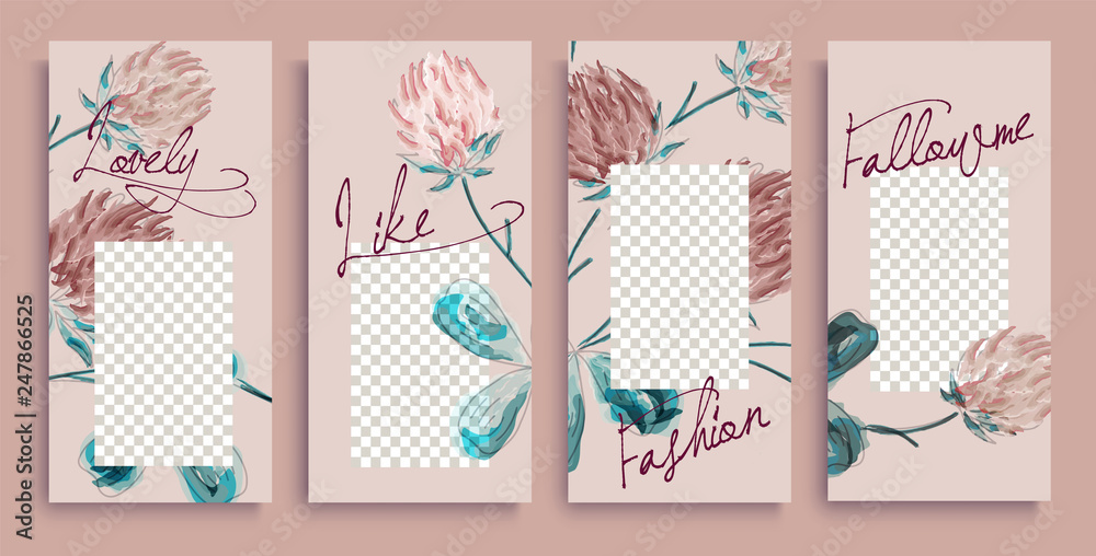 Trendy editable Instagram stories templates with floral pattern, vector ...