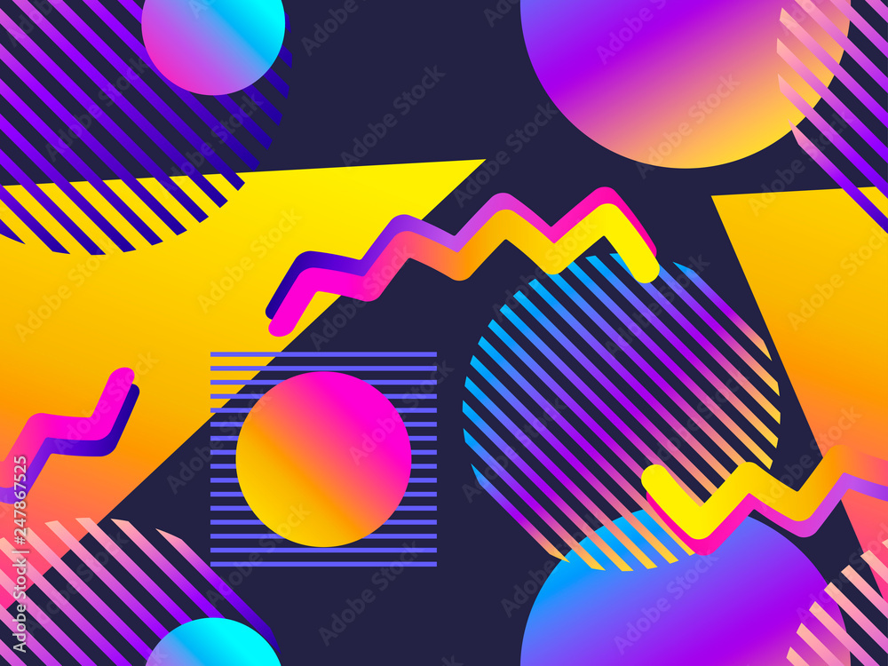 Seamless pattern with geometric objects in the memphis style of the 80s ...