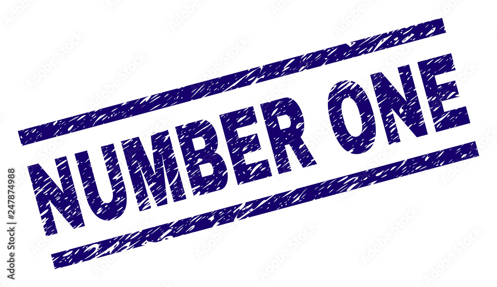 NUMBER ONE seal watermark with scratced style. Blue vector rubber print ...