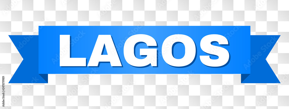 LAGOS text on a ribbon. Designed with white title and blue stripe ...