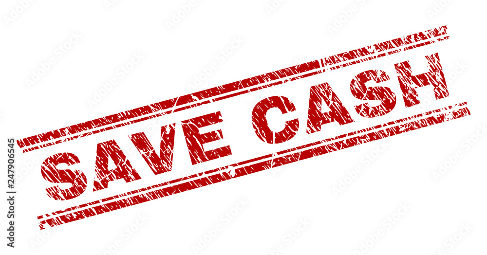 SAVE CASH seal print with grunge texture. Red vector rubber print of ...