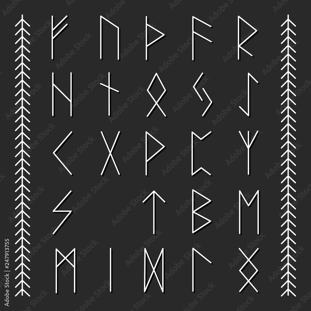 Set of Old Norse Scandinavian runes. Runic alphabet, futhark. Stock ...