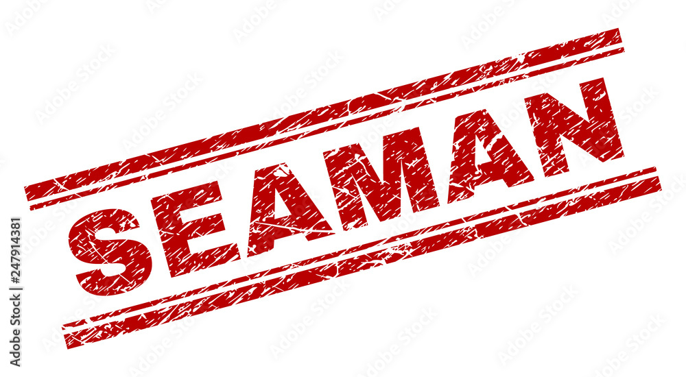 SEAMAN seal print with corroded texture. Red vector rubber print of ...