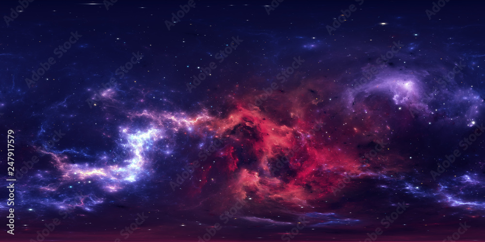 360 degree space nebula panorama, equirectangular projection ...