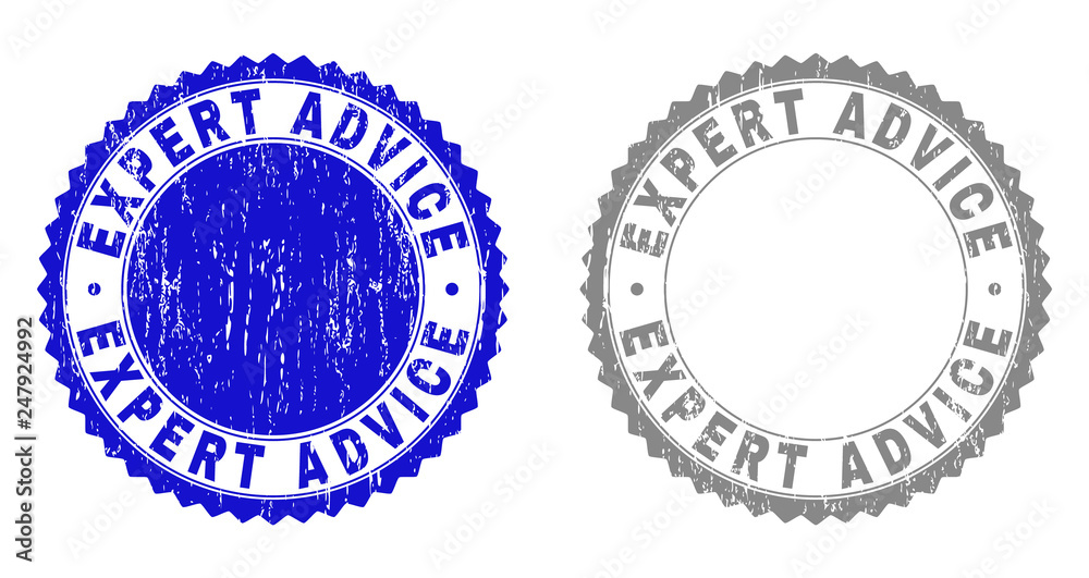 Grunge EXPERT ADVICE stamp seals isolated on a white background. Rosette seals with grunge ...