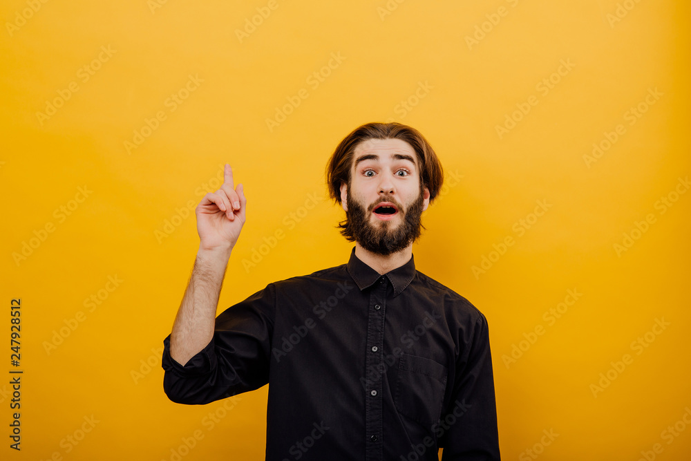 Thinking man having idea. evrika, Closeup portrait intelligent young ...