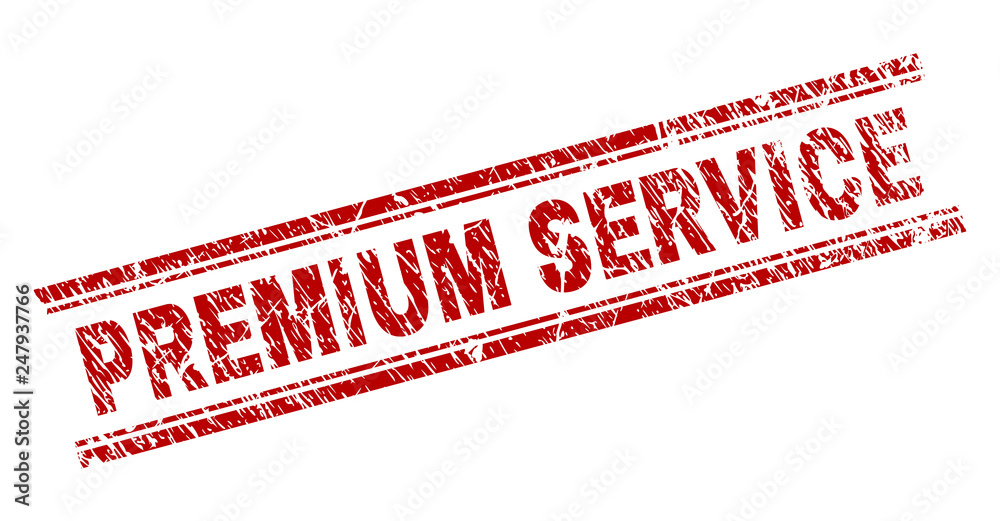 PREMIUM SERVICE seal print with distress texture. Red vector rubber ...