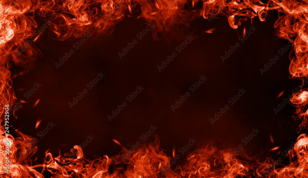 Frame of real fire flames burn motion smoke . Border texture overlays ...