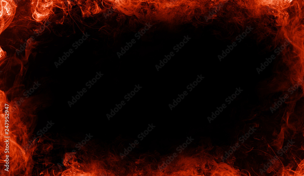 Abstract flames frame . Border on isolated black background. Stock ...