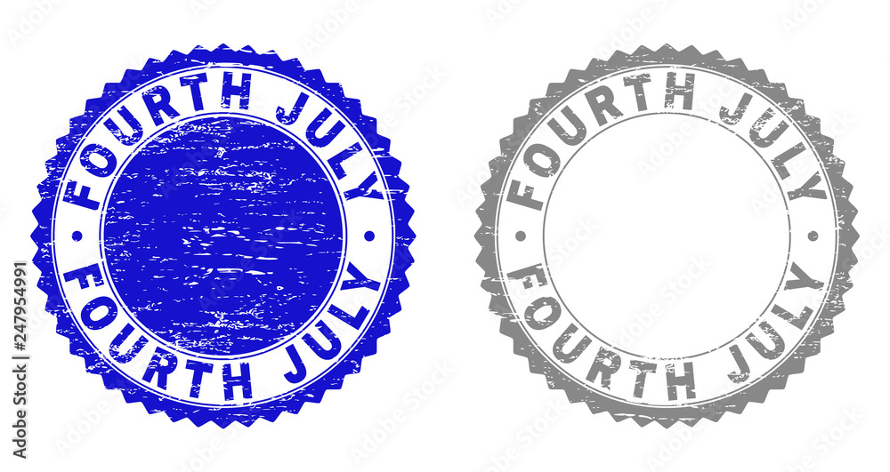 Grunge FOURTH JULY stamp seals isolated on a white background. Rosette ...