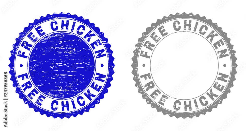 Grunge FREE CHICKEN stamp seals isolated on a white background. Rosette ...