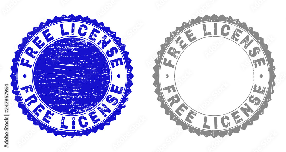 Grunge FREE LICENSE stamp seals isolated on a white background. Rosette ...