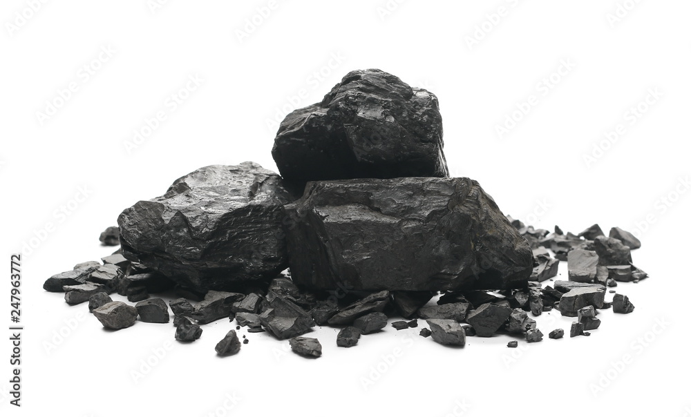 black coal chunks isolated on white background Stock Photo | Adobe Stock
