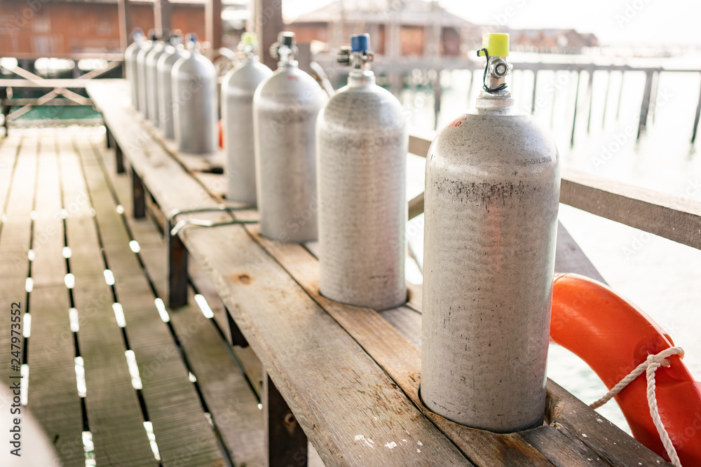 Compressed Air / Diving Tanks for SCUBA Stock Photo | Adobe Stock